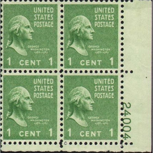 #804 -1938 1c George Washington U. S. Postage Stamps Plate Block (4)