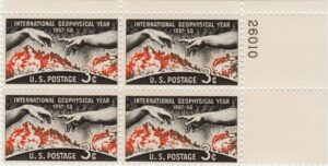 1958 4 x 3¢ international geophysical year postage stamp scott #1107