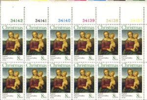 1973 christmas madonna #1507 plate block of 12 x 8 cents us postage stamps