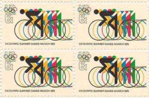 xx olympic games munich cycling set of 4 x 6cent us postage stamps scot 1460