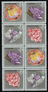 gems ~ mineral heritage ~ amethyst ~ rhodochrosite ~ tourmaline ~ petrified wood #1541a block of 8 x 10¢ us postage stamps