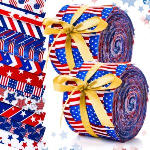 60 pcs cotton jelly 4th of july fabric roll independence day fabric strips cotton jelly fabric patriotic quilting fabric roll for sewing diy patchwork, 12 styles