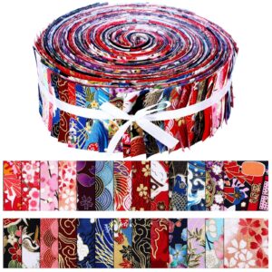 70 pcs japanese jelly cotton fabric patchwork roll, 2.55 inch cotton fabric quilting strips roll up jelly fabric patchwork cotton fabric for quilters and sewing diy crafts