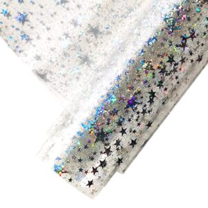 hyang glitter star solid transparent pvc super clear holographic vinyl faux leather sheets 1 roll 12" x 47" (30cm x 120cm) for diy bows earrings bags diy crafts making