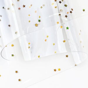 oneart | clear vinyl roll, 12" x 54" waterproof transparent glitter tpu jelly fabric for pouches, handbags diy crafts (star-gold)