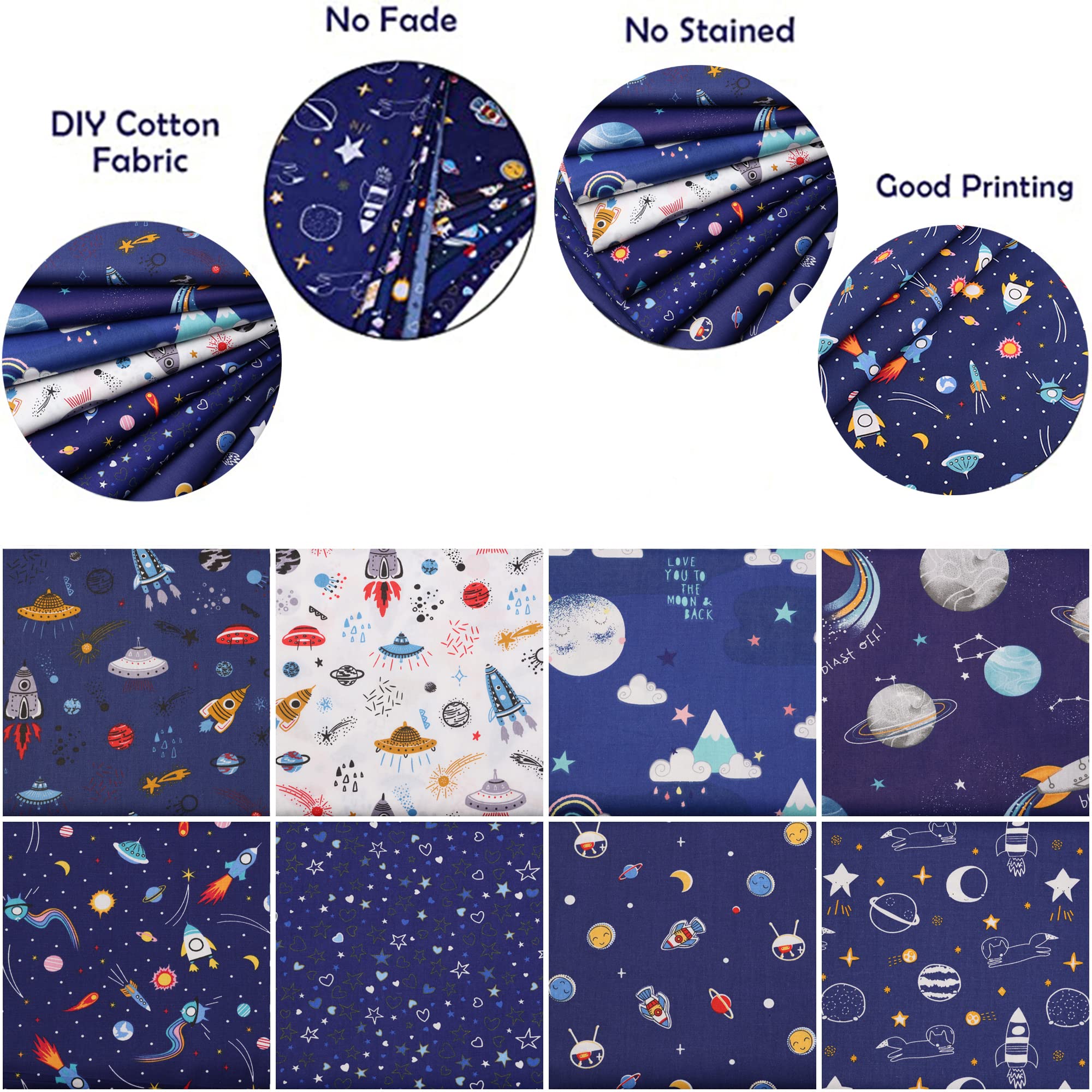 Hanjunzhao 100% Cotton Fat Quarters Fabric Bundles 18 x 22 inch for Quilting Sewing Crafting (Universe Starry Sky)