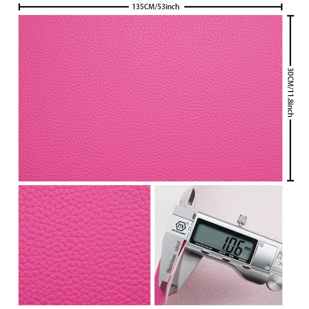 Hot Pink Litchi Texture PU Fabric Leather 11.8x53.14 Inch（30x135 CM） 1.13mm Thick Faux Synthetic Leather Material for Upholstery Crafts, DIY Sewings, Sofa, Handbag, Earrings, Hair Bows Decorations