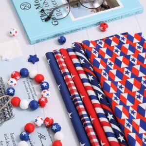 Whaline 10Pcs Patriotic Cotton Fabric Bundles Red Blue White Plaid Stripe Star Printed Fat Quarters Quilting Patchwork Squares Sewing Fabrics for DIY Handmade Crafting Home Party Decor, 10 x 10 Inch