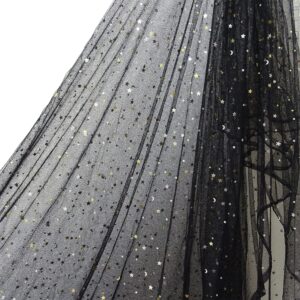 honbay 5.5x1.7yards glitter star moon sequin tulle net yarn for background decoration or diy crafts making (white) (black)