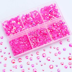 briskbloom 3000pcs resin flatback rhinestone, 2mm 3mm 4mm 5mm 6mm hot pink ab flatback jelly resin rhinestones for tumblers, mugs, bottles, craft decoration, loose bling glitter gem stone, rose ab