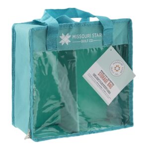 missouri star storage bag for precut fabrics for quilting sewing box organizer holds fat quarters, charm packs, layer cakes canvas carrying case with removable dividers, small aqua (not4996)