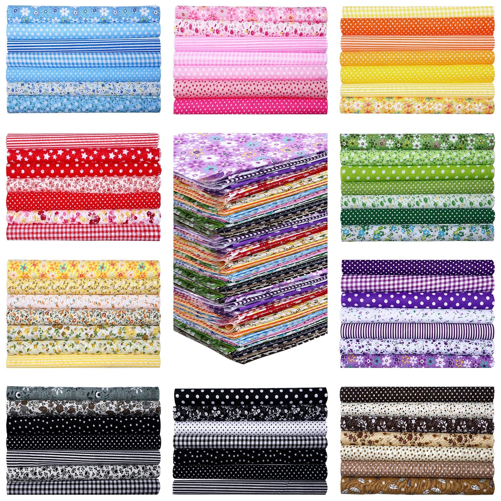 Kingdder 200 Pcs 10 x 10 Inch Cotton Fabric Squares for Quilting Craft Fat Quarters Fabric Bundle Squares Patchwork for DIY Crafts Scrapbooking Cloths Handmade Accessory (Flower)