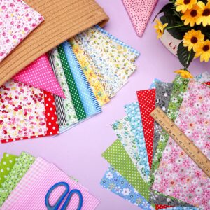 Kingdder 200 Pcs 10 x 10 Inch Cotton Fabric Squares for Quilting Craft Fat Quarters Fabric Bundle Squares Patchwork for DIY Crafts Scrapbooking Cloths Handmade Accessory (Flower)