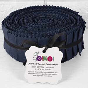 Soimoi 40Pcs Solid Dark Blue Precut Fabrics Strips Roll Up 1.5 Inches Cotton Jelly Rolls for Quilting