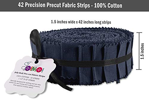 Soimoi 40Pcs Solid Dark Blue Precut Fabrics Strips Roll Up 1.5 Inches Cotton Jelly Rolls for Quilting