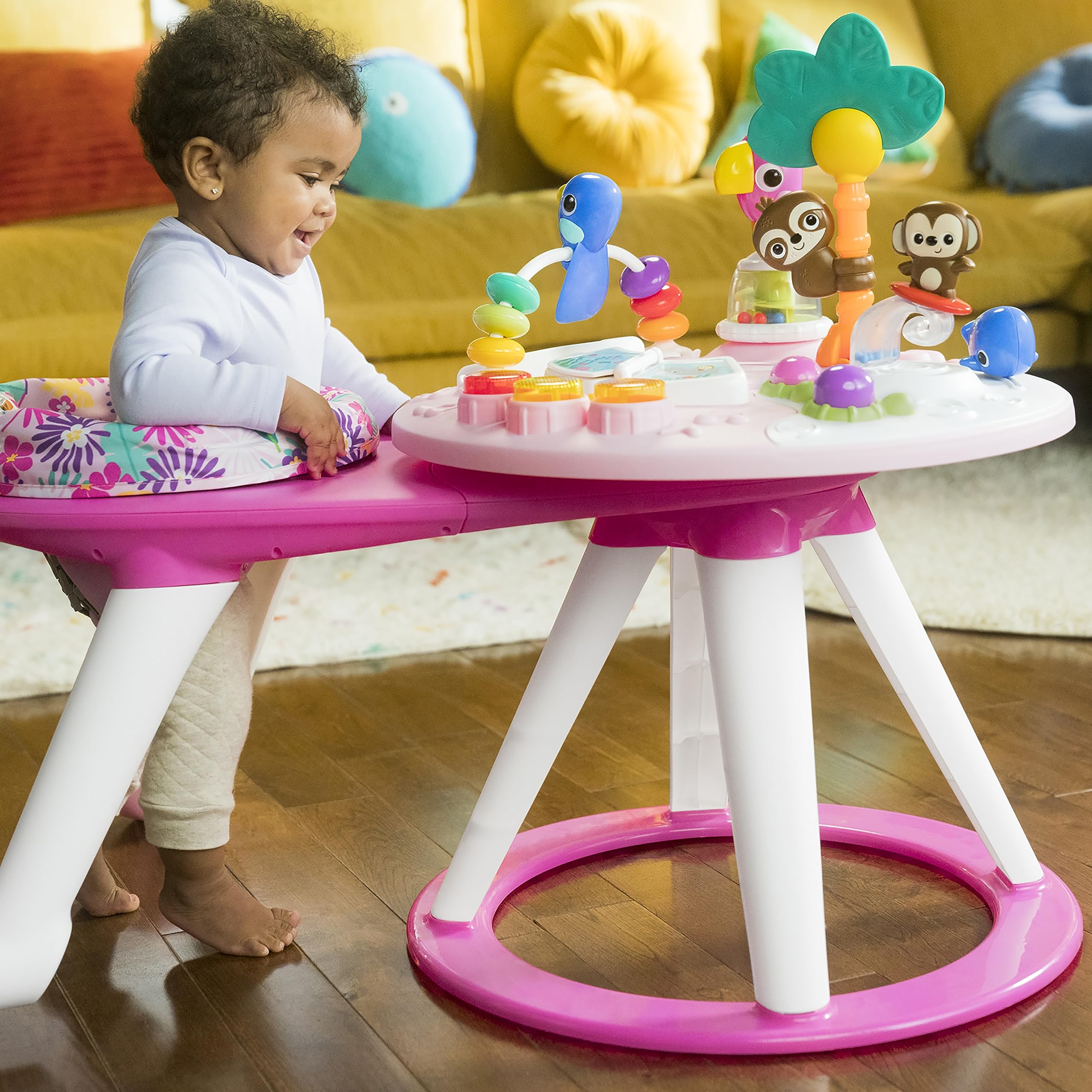 Bright Starts Around We Go 2-in-1 Walk-Around Baby Activity Center & Table, Tropic Coral, Ages 6 Months+