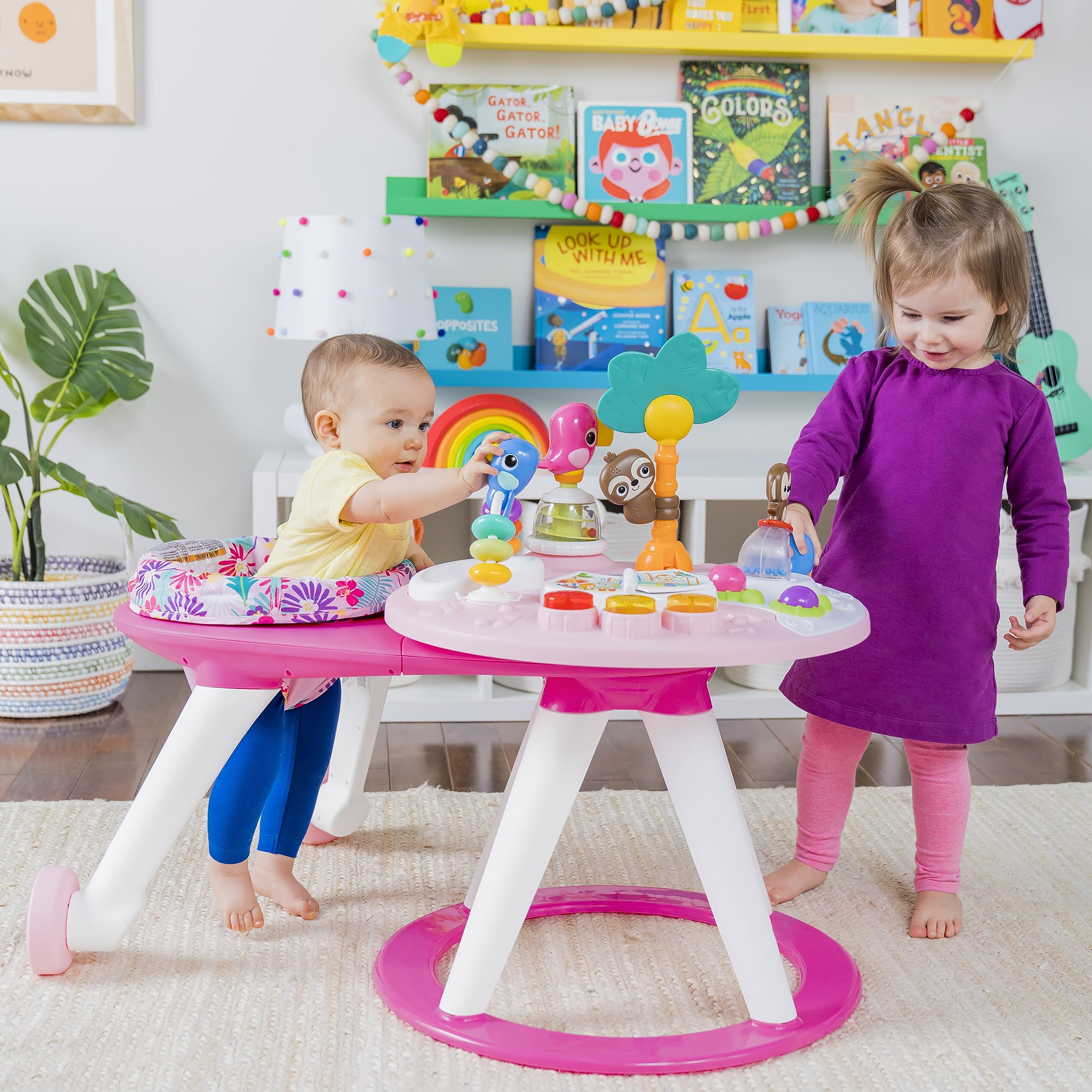 Bright Starts Around We Go 2-in-1 Walk-Around Baby Activity Center & Table, Tropic Coral, Ages 6 Months+