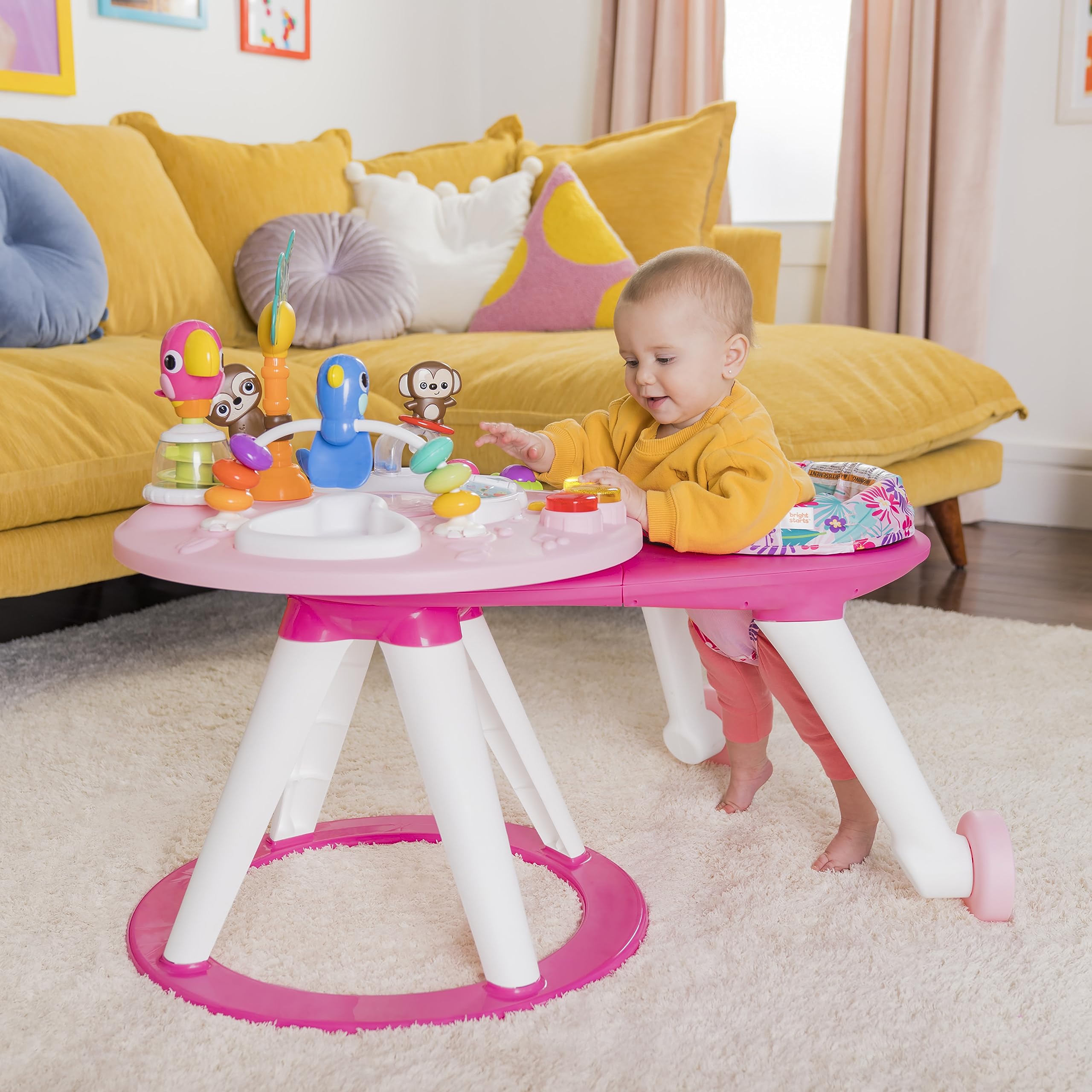 Bright Starts Around We Go 2-in-1 Walk-Around Baby Activity Center & Table, Tropic Coral, Ages 6 Months+