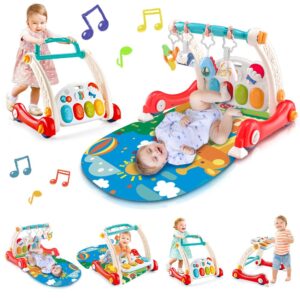 vatos baby play gym, baby learning walker activity gym mat with play piano, 4 in 1 einstein play mat with musical lights rattle teething toys, best gift for baby toddler infants 3 6 9 12 months