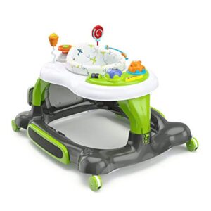 storkcraft 3-in-1 activity walker and rocker with jumping board and feeding tray, interactive walker with toy tray and jumping board for toddlers and infants, green