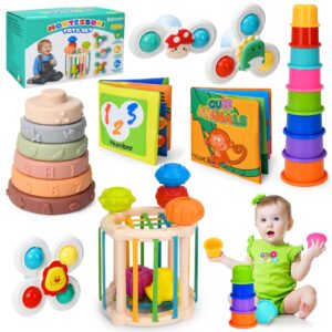 balnore 6 in 1 baby toys 6 to 36 months, 26pcs montessori toy, identification cloth book, infant gifts play set kids sensory learning activity infant bath time fun for 1-4 year old birthday box