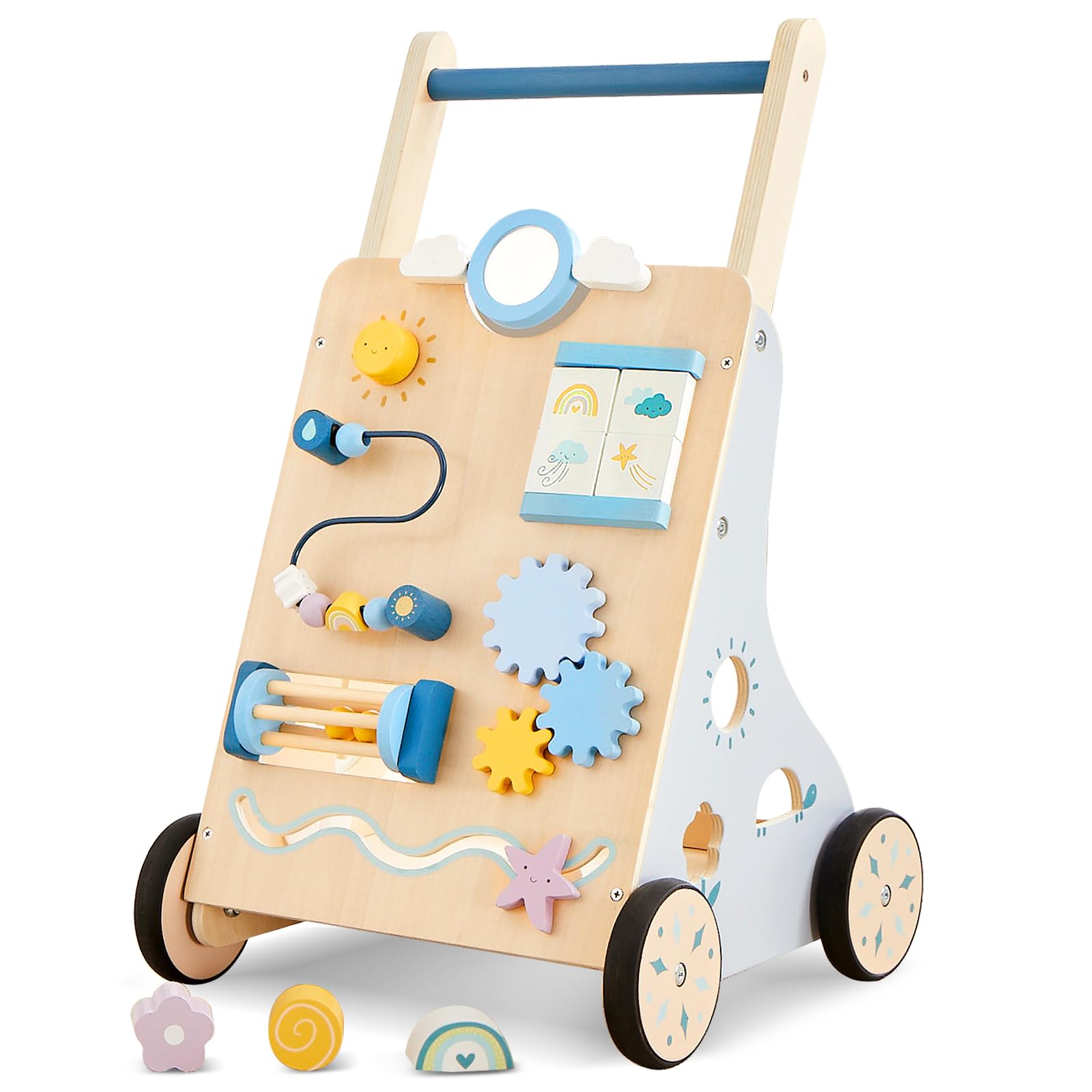 Beright Wooden Baby Walker, Wooden Baby Push Walker, Learning Activity Walker Toys, Baby Push Toy Multiple Activities Center, Gift for Birthday, Christmas and New Year