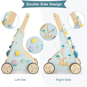 Beright Wooden Baby Walker, Wooden Baby Push Walker, Learning Activity Walker Toys, Baby Push Toy Multiple Activities Center, Gift for Birthday, Christmas and New Year