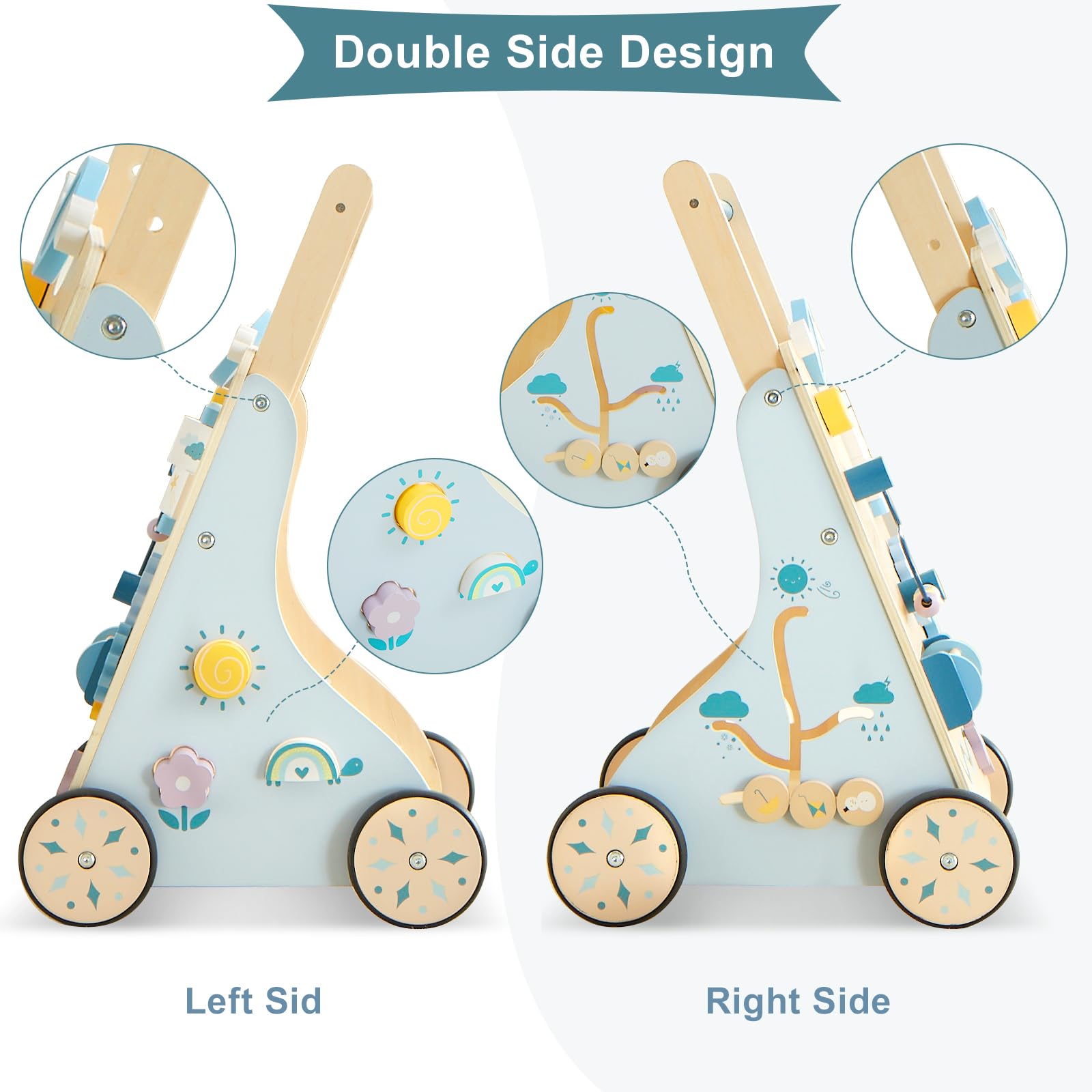 Beright Wooden Baby Walker, Wooden Baby Push Walker, Learning Activity Walker Toys, Baby Push Toy Multiple Activities Center, Gift for Birthday, Christmas and New Year