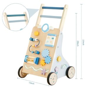 Beright Wooden Baby Walker, Wooden Baby Push Walker, Learning Activity Walker Toys, Baby Push Toy Multiple Activities Center, Gift for Birthday, Christmas and New Year