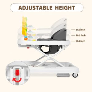 TODEFULL Foldable Baby Walker, 3 in 1 Baby Activity Center for Boys Girls, Toddler Walker w/Adjustable Height Speed, Learning-Seated & Walk-Behind, Infant Walker for 6-12 Months, Music Toys, Grey