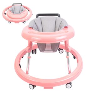 baby walker, 9-gear height adjustable baby walker with wheels, foldable infant toddler walker with foot pads, baby walkers and activity center, baby walkers for baby boys and baby girls 6-24 months