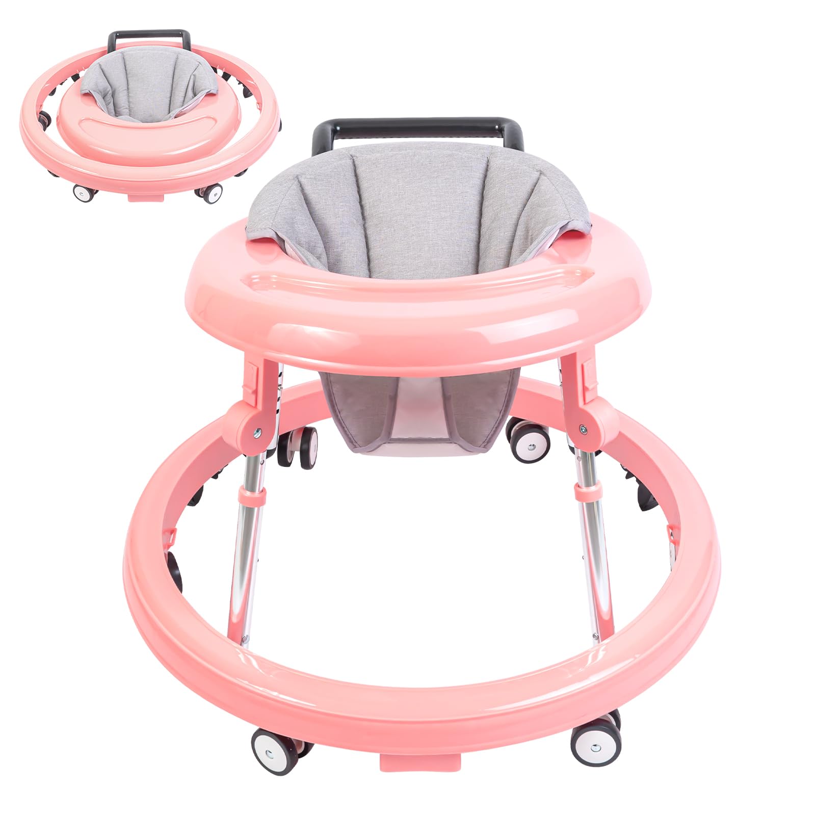 Baby Walker, 9-Gear Height Adjustable Baby Walker with Wheels, Foldable Infant Toddler Walker with Foot Pads, Baby Walkers and Activity Center, Baby Walkers for Baby Boys and Baby Girls 6-24 Months