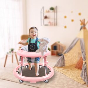 Baby Walker, 9-Gear Height Adjustable Baby Walker with Wheels, Foldable Infant Toddler Walker with Foot Pads, Baby Walkers and Activity Center, Baby Walkers for Baby Boys and Baby Girls 6-24 Months