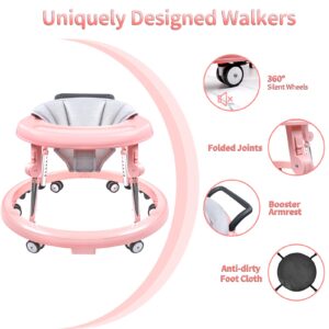 Baby Walker, 9-Gear Height Adjustable Baby Walker with Wheels, Foldable Infant Toddler Walker with Foot Pads, Baby Walkers and Activity Center, Baby Walkers for Baby Boys and Baby Girls 6-24 Months