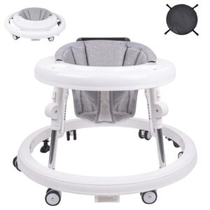 baby walker, foldable 9-gear height adjustable baby walker with wheels, infant toddler walker with foot pads, anti-fall baby walkers and activity center bouncer combo for boys and girls 6-24 months…