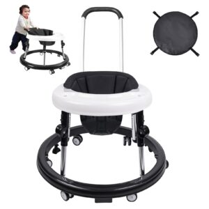 double push handle baby walker, foldable 9-gear height adjustable baby walker with wheels, infant toddler walker with foot pads, baby walkers and activity center for boys and girls 6-24 months…