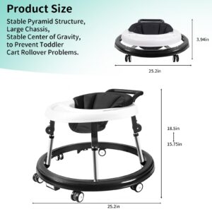 Baby Walker with Wheels, 3 in 1 Activity Center with Mute Wheels Anti-Rollover, 9-Gear Height Adjustable Foldable Baby Walker for Boys and Girls from 6-18 Months with Push Handle, Footrest