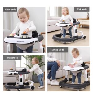 Marzviyia 4-in-1 Baby Activity Walker with Wheels, Foldable Baby Push Walkers with Adjustable Height & Speed, Black