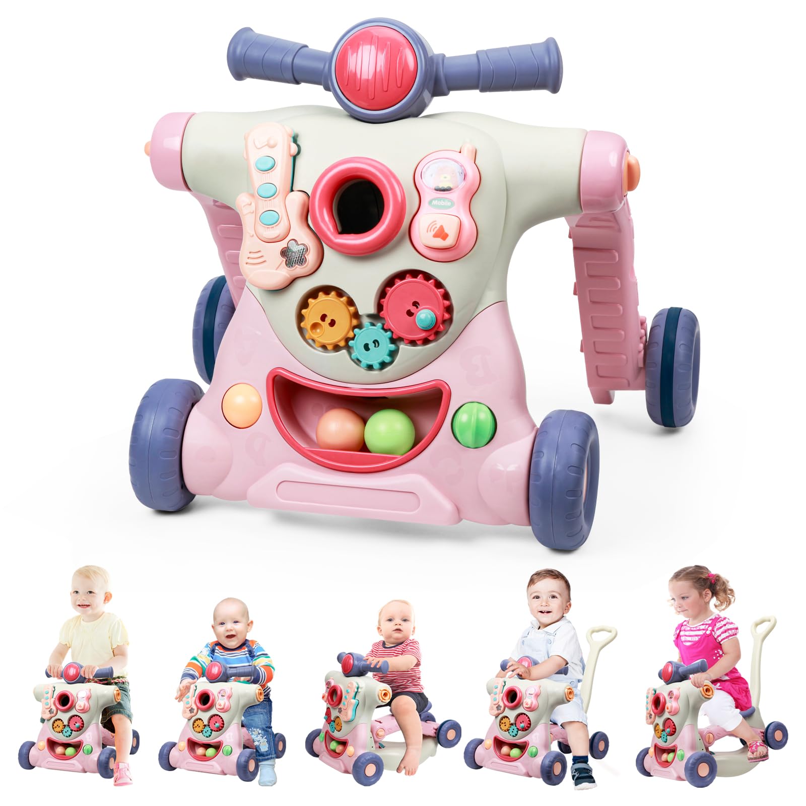 LemoHome Baby Walker,Baby Push Walker,Baby Sit-to-Stand Learning Walker,Could Assemble as Scooter,Motorbike,Detachable Panel,Activity Center,Musical Walking Toys for Infants