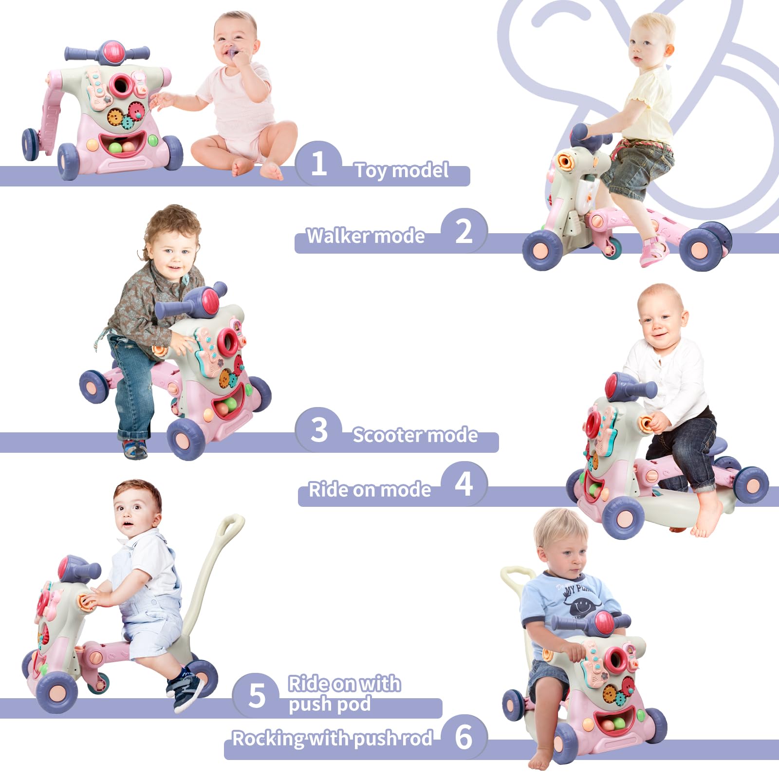 LemoHome Baby Walker,Baby Push Walker,Baby Sit-to-Stand Learning Walker,Could Assemble as Scooter,Motorbike,Detachable Panel,Activity Center,Musical Walking Toys for Infants