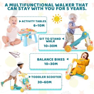 Meryi Sit-to-Stand Walker with Activity Center – Multifunctional Baby Push Walker with Interactive Learning Table– Early Learning Infant Walker for Toddlers, Kids 12-18 Months-Adjustable Wheel Speed