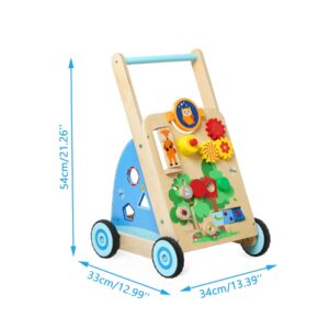 Wooden Baby Walker, Activity Walker, Toddler Push Walking Toy, Learning Activity Stroller, Sit to Stand Walker for Girls and Boys 1-3 Years Old