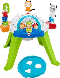 fisher-price baby to toddler toy 3-in-1 spin & sort activity center and play table with playmat and 10+ activities, retro roar