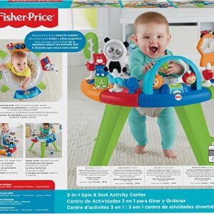 Fisher-Price Baby to Toddler Toy 3-In-1 Spin & Sort Activity Center and Play Table with Playmat and 10+ Activities, Retro Roar