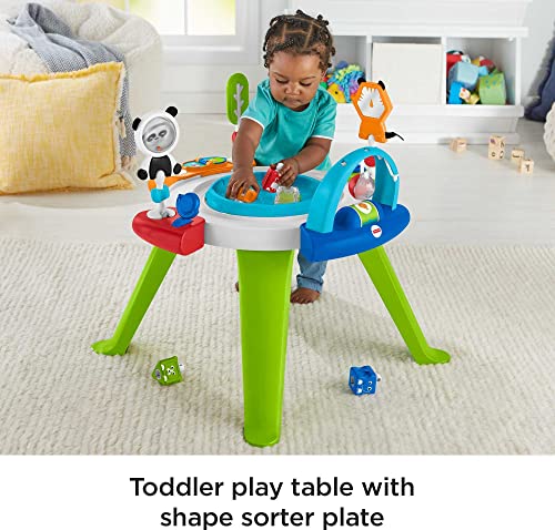 Fisher-Price Baby to Toddler Toy 3-In-1 Spin & Sort Activity Center and Play Table with Playmat and 10+ Activities, Retro Roar