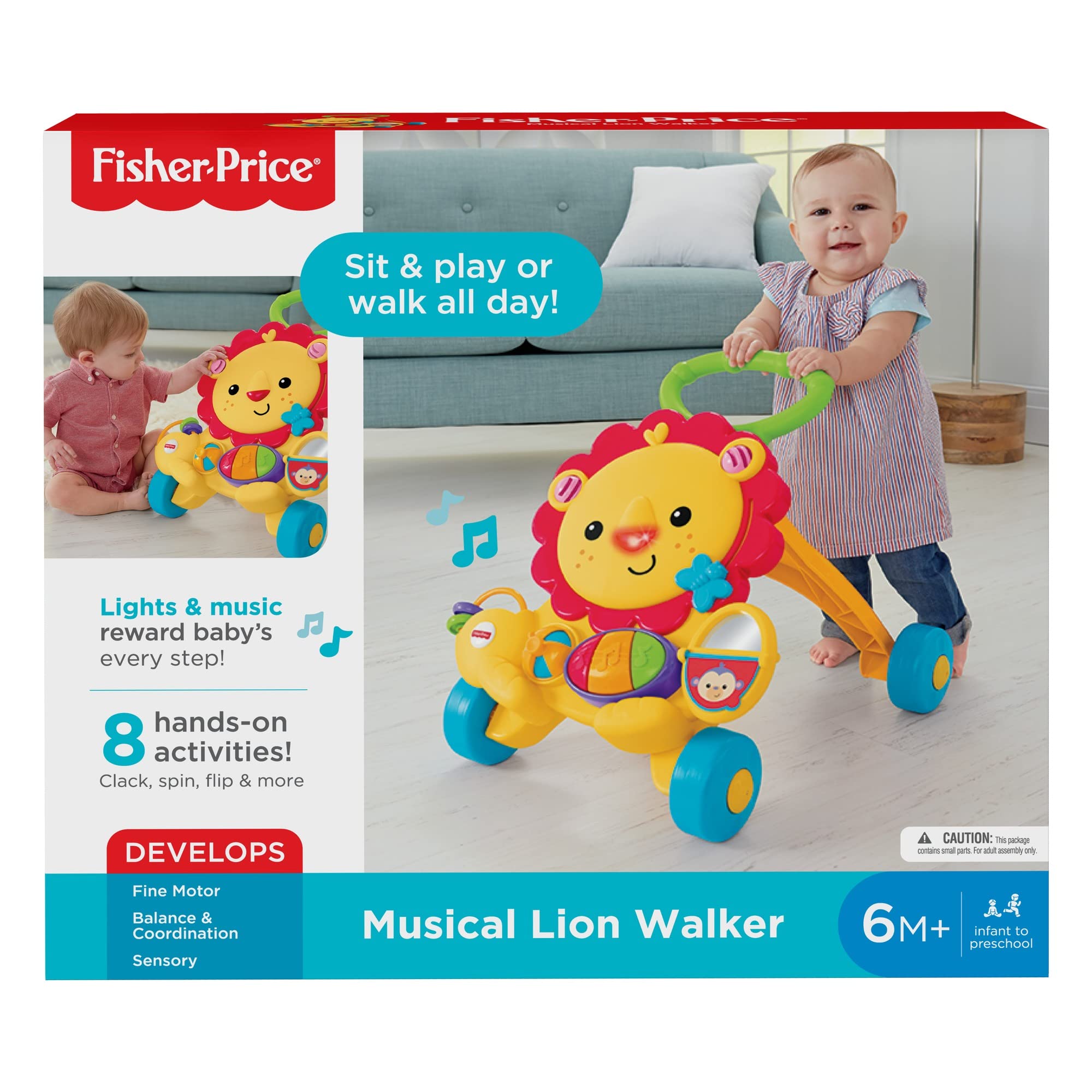 Fisher-Price Baby & Toddler Toy Musical Lion Walker Push Along with Lights Sounds & Developmental Activities for Ages 6+ Months