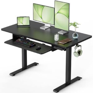 marsail standing desk adjustable height with extra large keyboard tray, electic adjustable desk with 4 memory presets cable management 2 storage hooks, sit stand up desk for home office