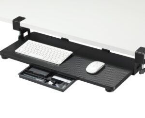 ethu keyboard tray under desk, 26.77" x 11.81" large size keyboard tray with c clamp-on mount easy to install, computer keyboard stand, ergonomic keyboard tray for home and office (carbon)