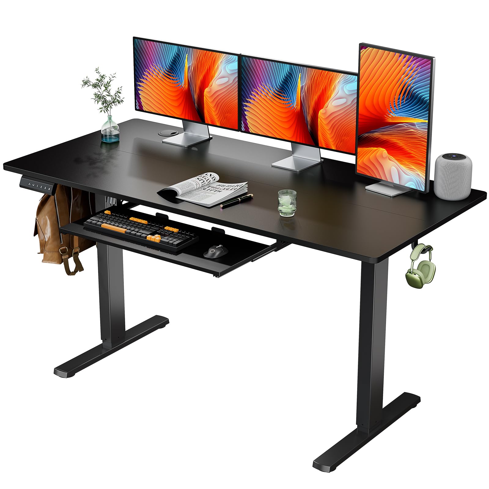 Sweetcrispy Standing Desk with Keyboard Tray, 55 x 24in Adjustable Height Electric Stand Up Desk Standing Computer Desk Home Office Desk Ergonomic Workstation with 3 Memory Controller, Black