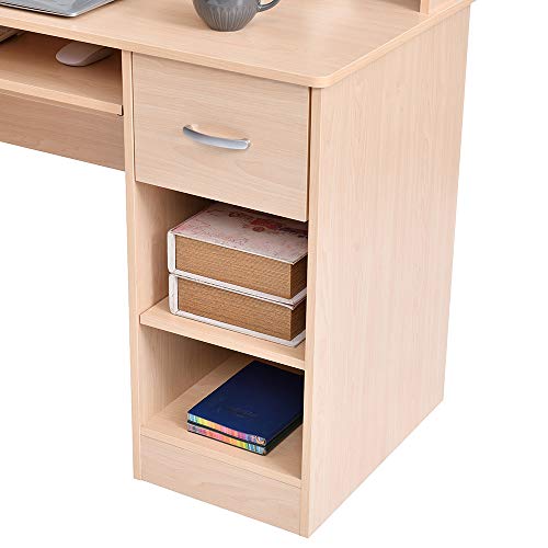 ROCKPOINT Axess Computer Keyboard Tray and Drawer Small Home Office Bedroom, Homework and School Studying Writing Desk for Student with Storage,Natural Maple